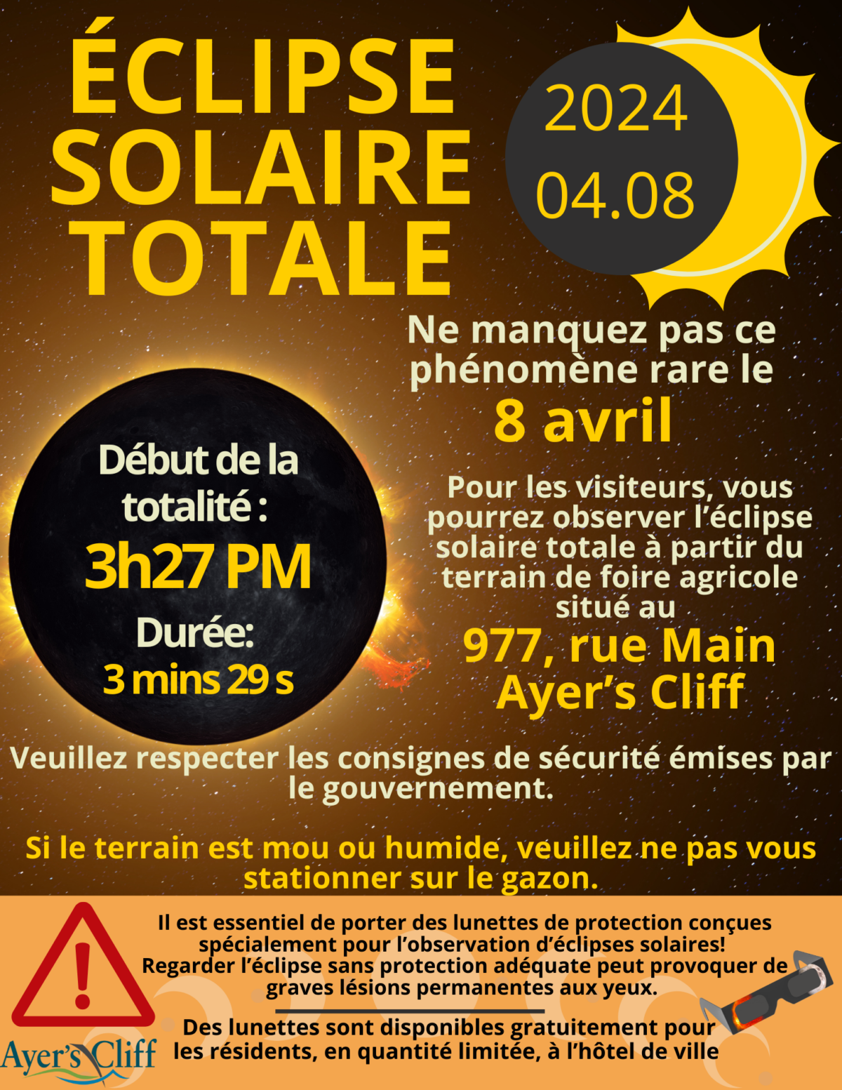 Éclipse solaire totale le 8 avril prochain | Ayer’s Cliff